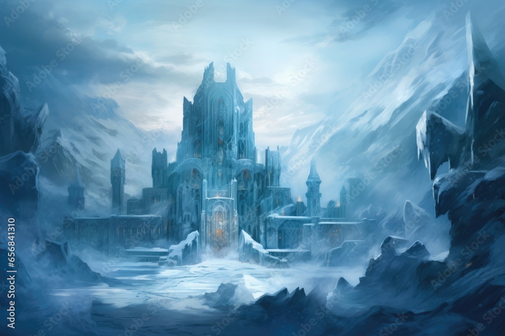 At the heart of the frozen tundra, a crystal citadel rises from the ice ...