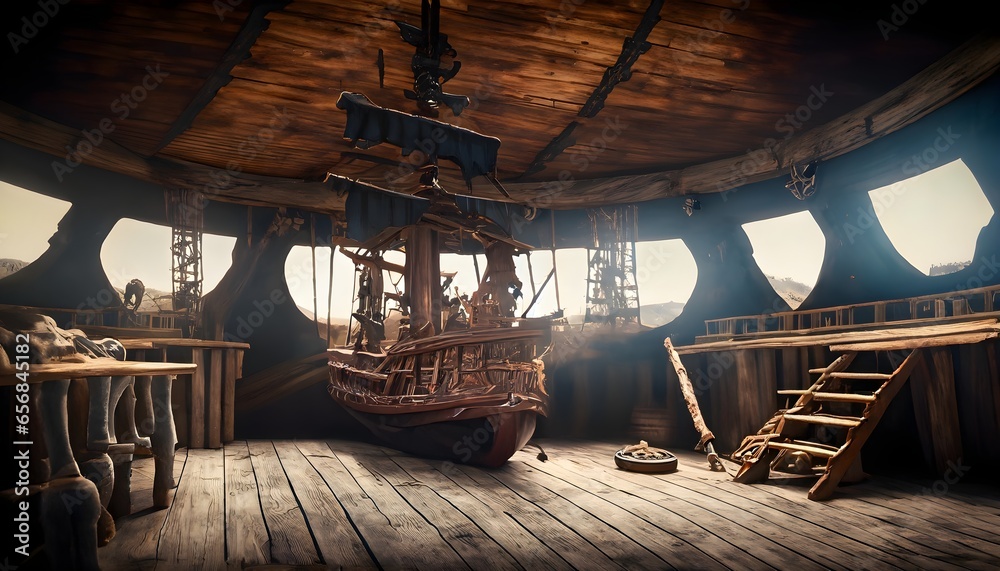 Wallpapeer theater stage background featuring an abandoned pirate ship ...