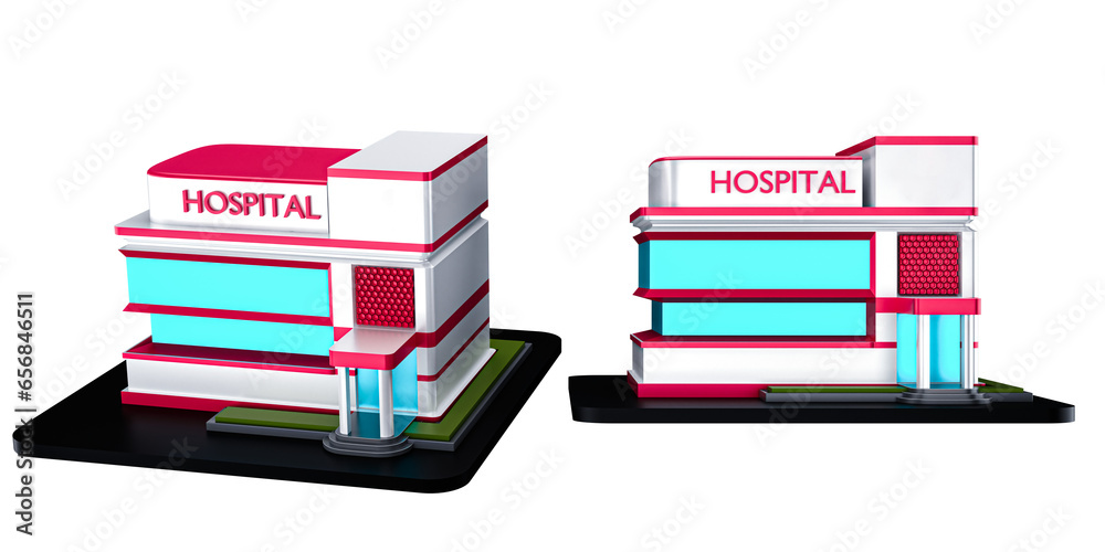 3D Modern Hospital Icon from Two Perspectives This 3D icon provides two ...