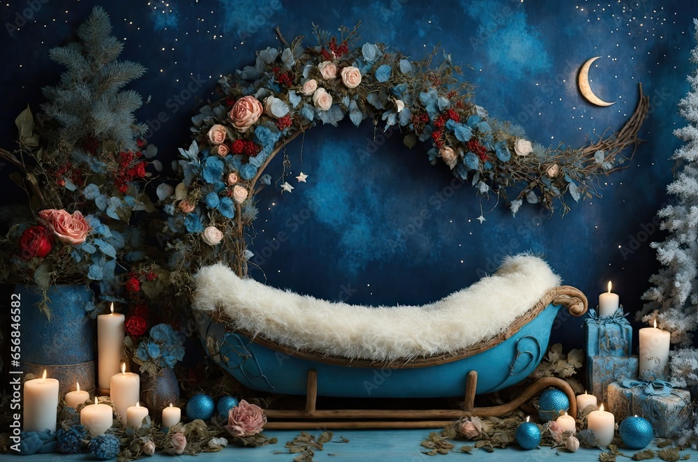 Christmas Sleigh Newborn Digital Backdrop Photography Background Baby ...