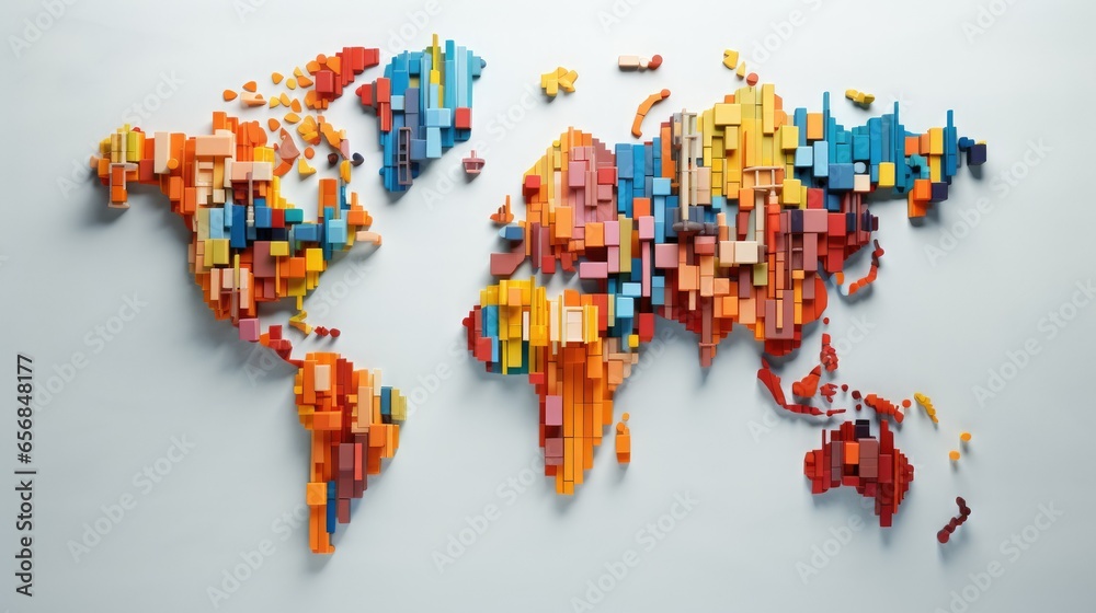 Colorful Block Objects Forming a World Map - Creative Cartography and ...