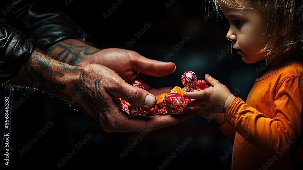 Child safety from Stranger Danger. Dangerous criminal person's hand ...