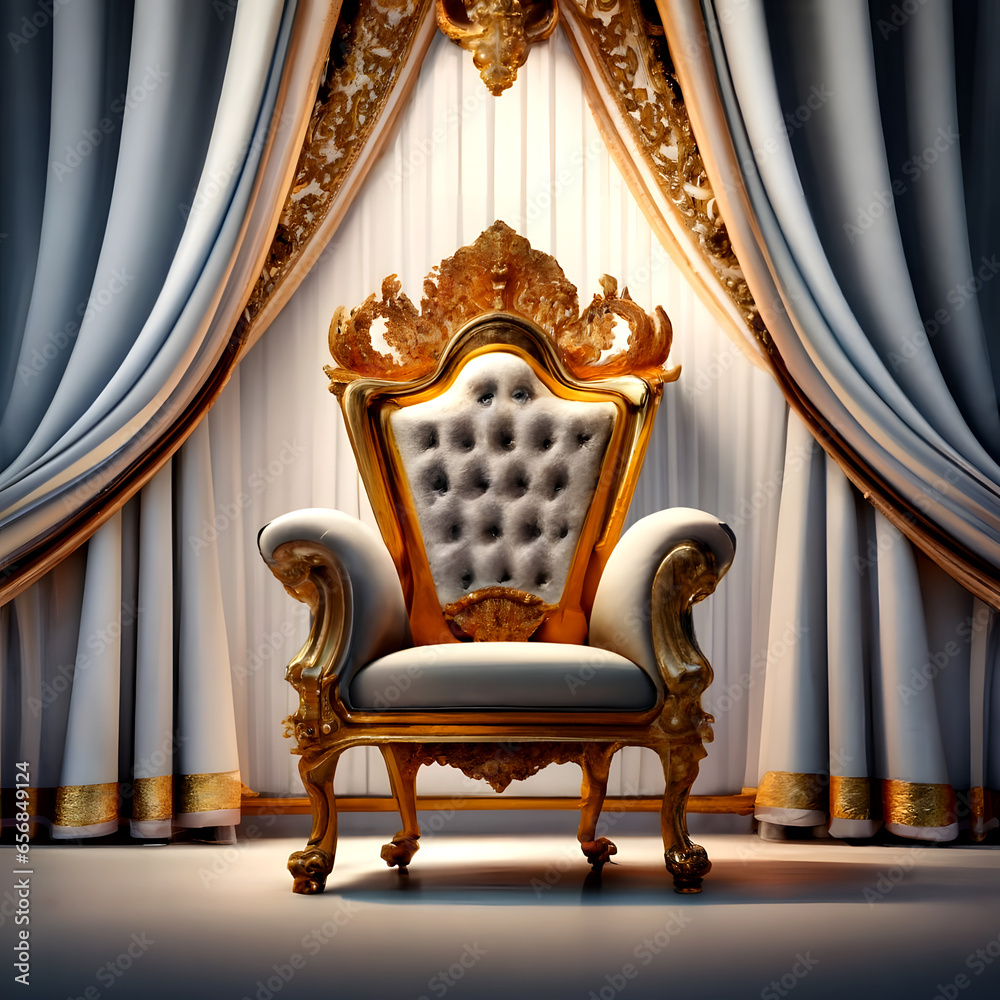 The Throne Room with Gold royal chair on a white background of white ...