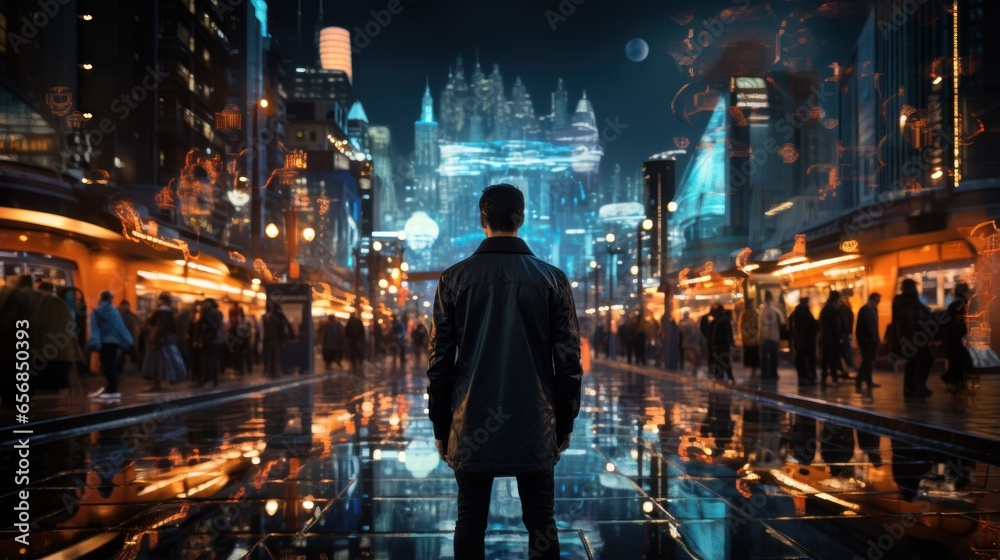 Fotografía humans in the city of the future in an advanced style with a ...