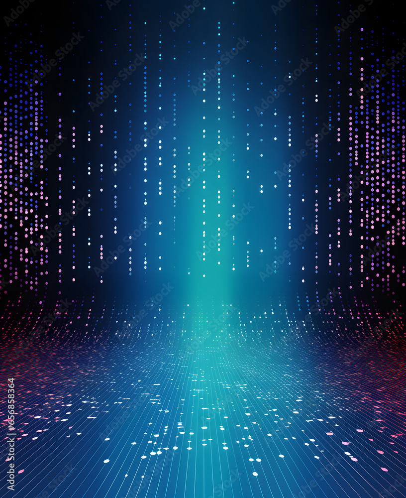Binary code background. Software programming concept. Glowing numbers and dots. Digital data ...