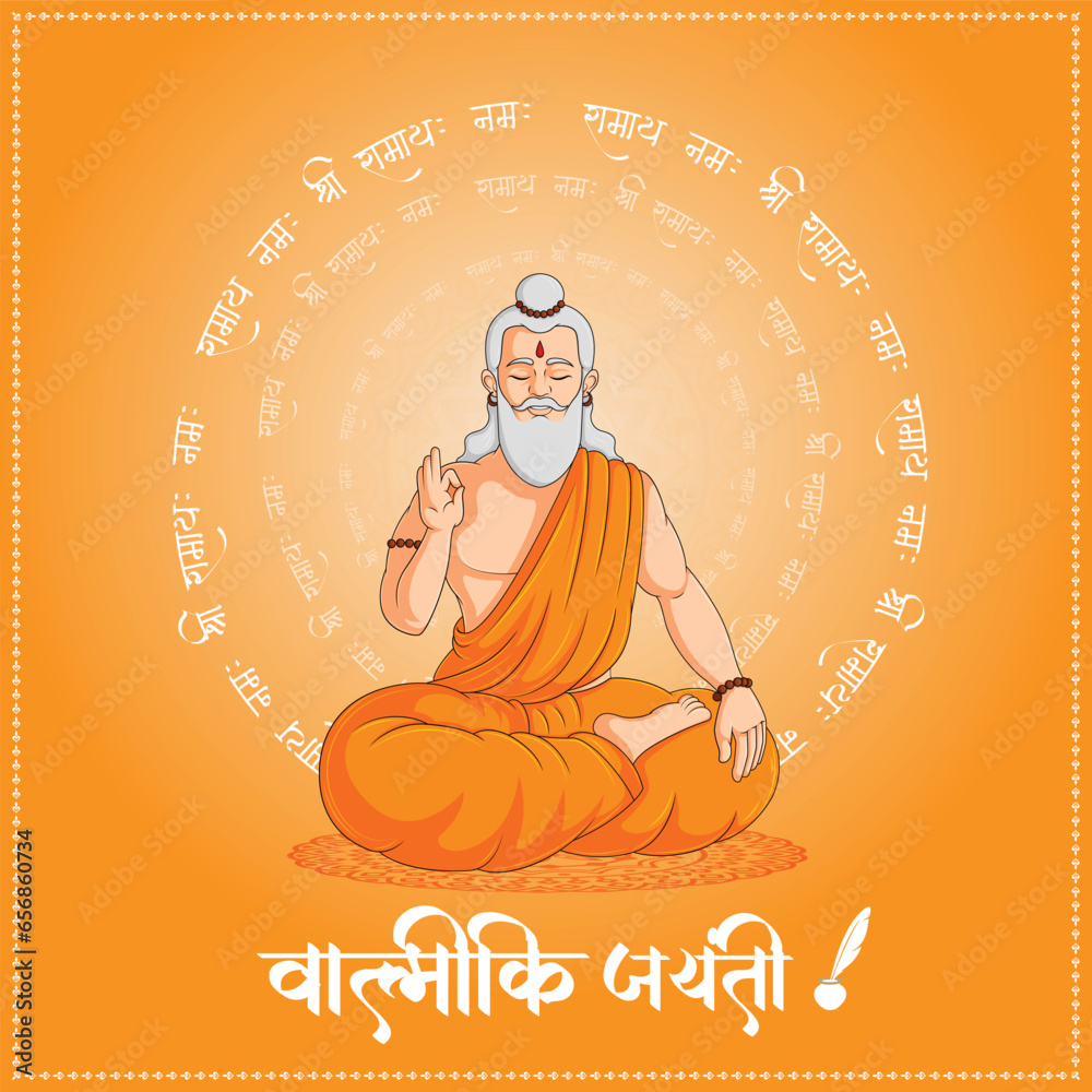 Creative banner design of happy Valmiki Jayanti template. Hindi text ...