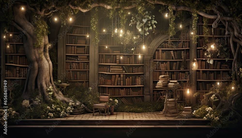 Backdrop for studio photo with a room full of books, nice digital ...