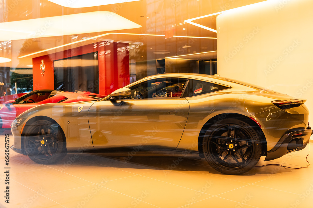 New York City, USA - August 09, 2023: Ferrari Roma 2021 supercar sport ...