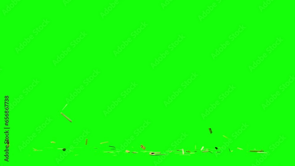 Exploding pieces of wood and rocks, appearing from center of the screen ...
