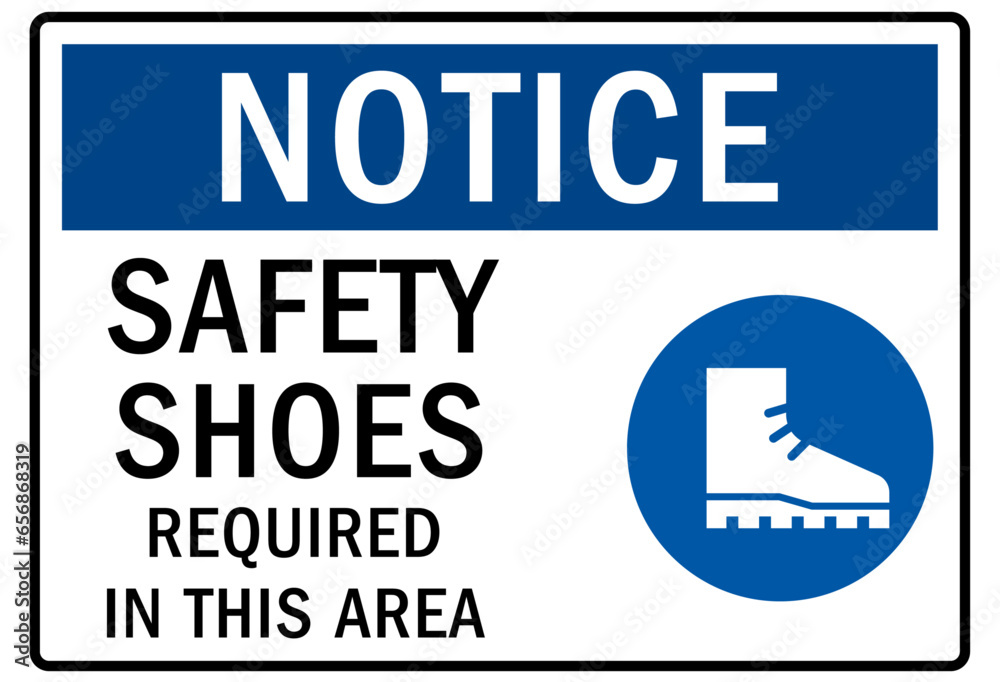 Safety shoes sign and labels safety shoes required in this area Stock ...