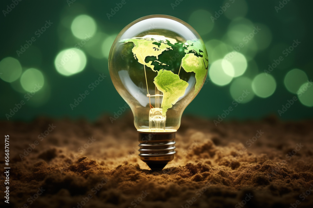 Light bulb with green globe inside of it. Perfect for eco-friendly ...