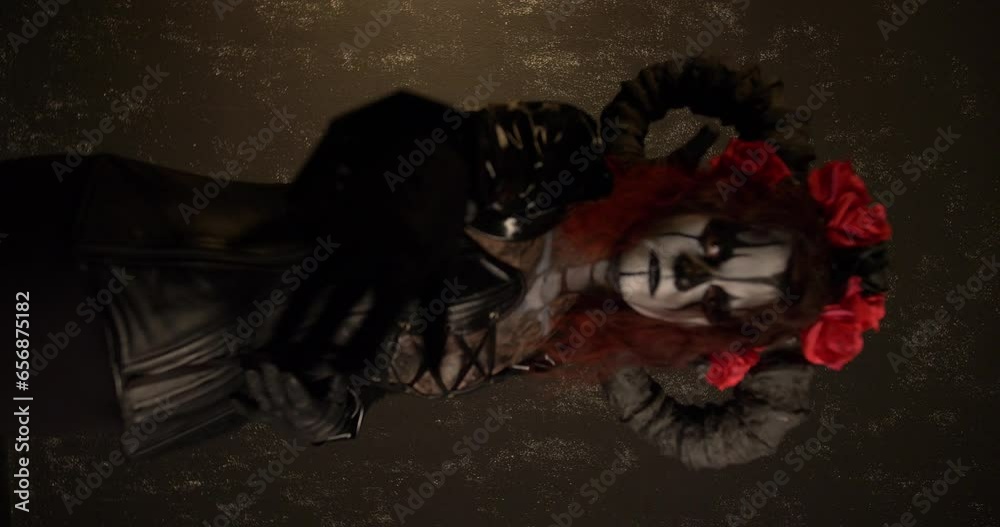 Catrina Cosplay girl moving hands slowly caressing her body with Domina ...