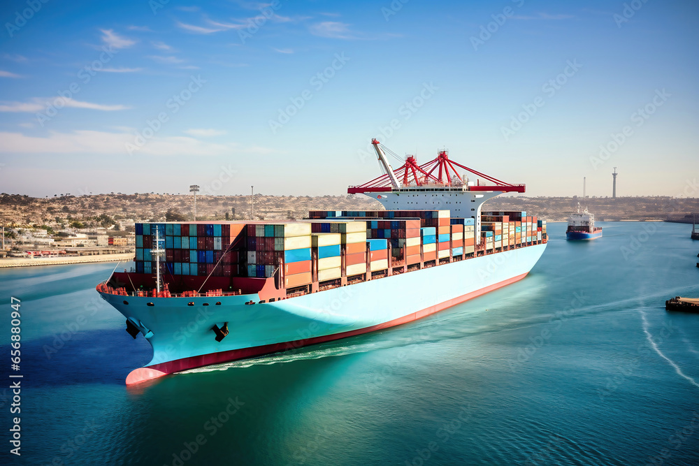 Global business logistics import-export cargo. Cargo ship with sea ...