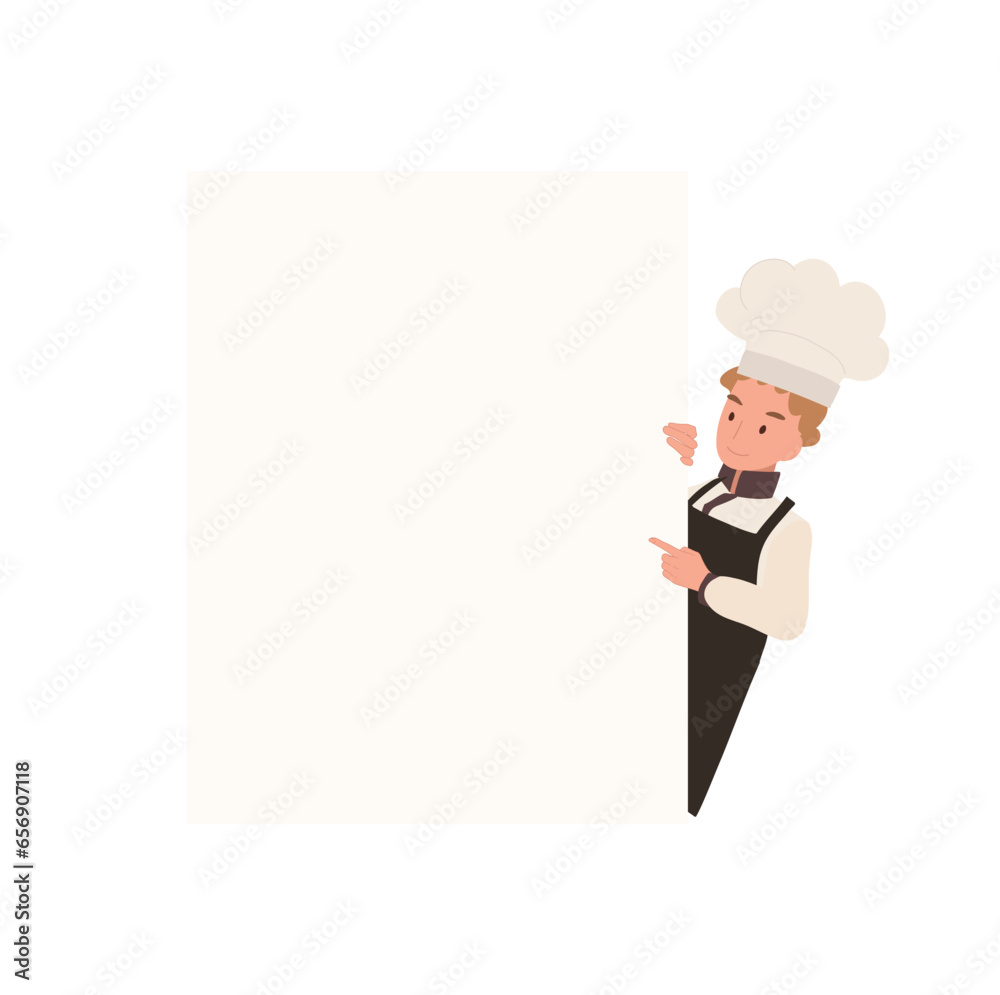 Kid Chef Pointing at Billboard. Child Cook Advertising and Promotion ...