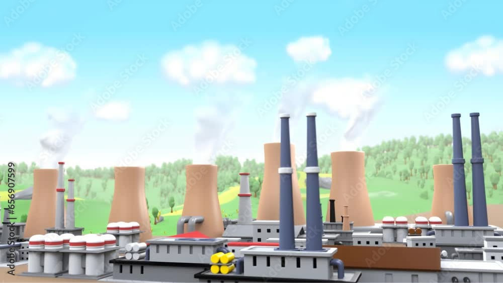 3D Animated Coal Fired Astravets Thermal Power Station Emissions Vapor ...