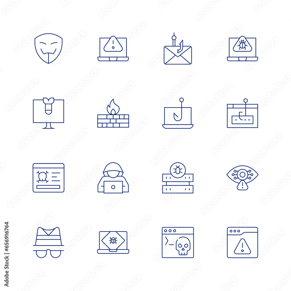Hacker line icon set on transparent background with editable stroke. Containing anonymous ...
