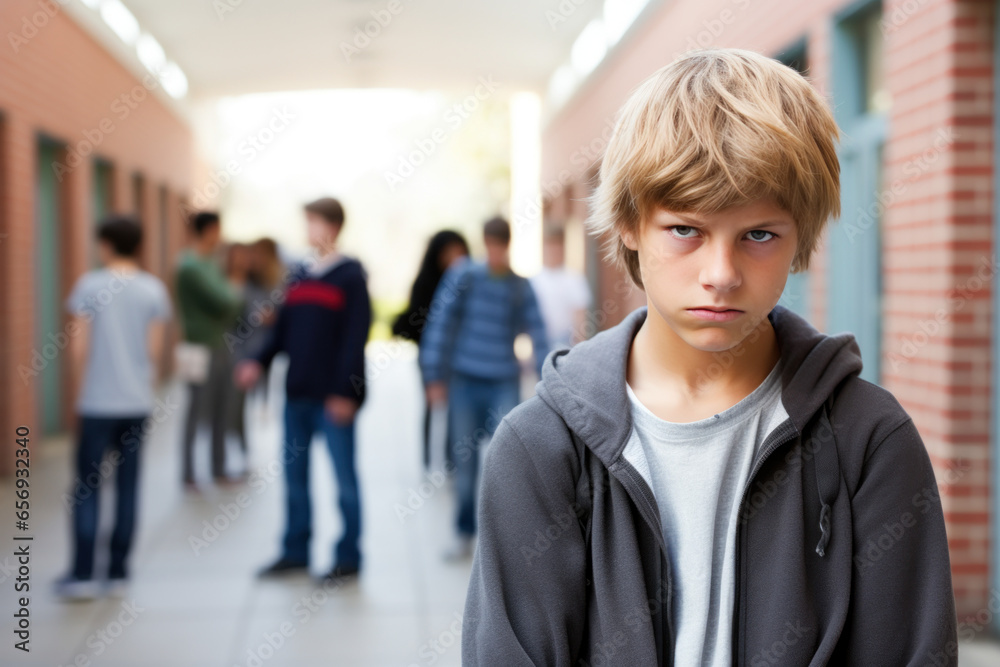 jeune garçon victime de harcèlement scolaire, violence verbale et de ...