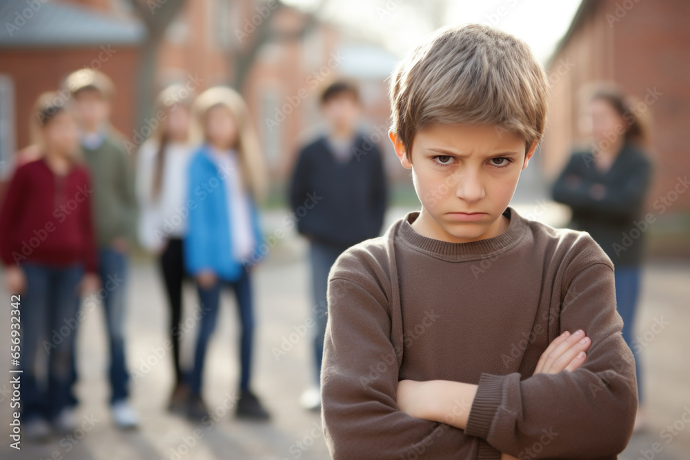 jeune garçon victime de harcèlement scolaire, violence verbale et de ...