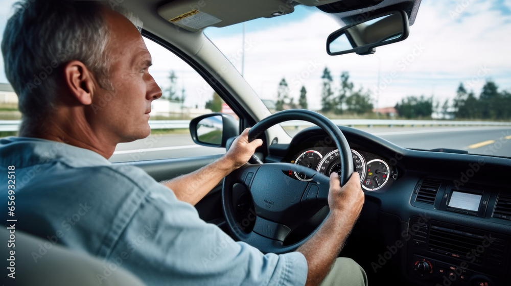 homme 50-60 ans en train de conduire de sa voiture Stock Illustration ...
