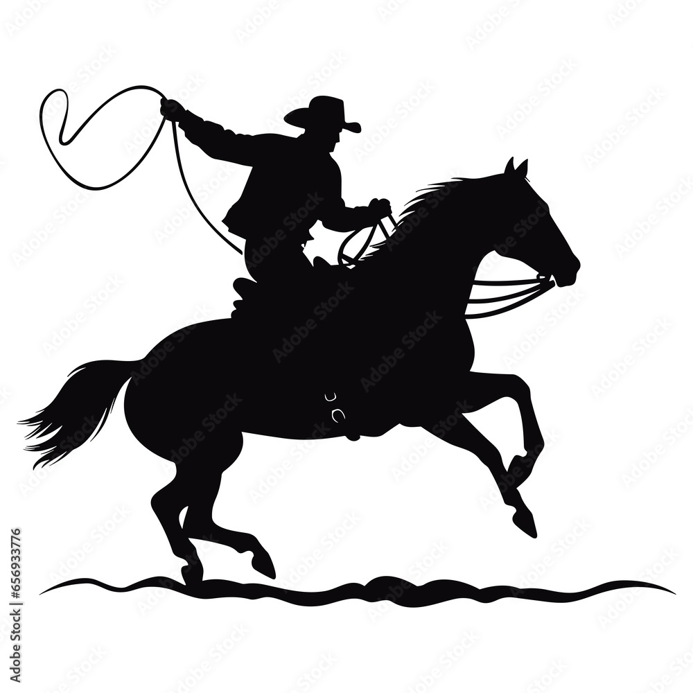Cowboy riding horse and wearing hat, isolated on transparent background ...