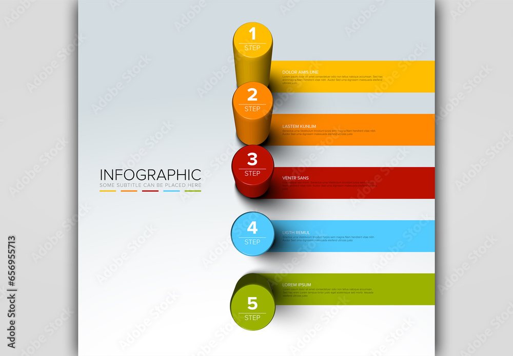Minimalistic five vertical steps template with cylindric circle steps ...