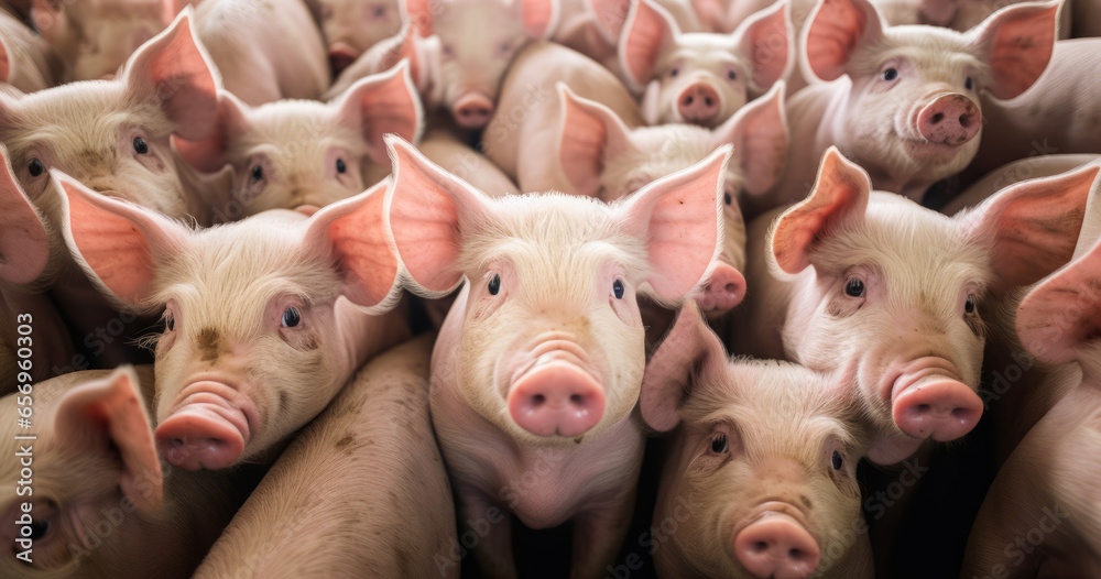Ecological pigs and piglets at the domestic farm, Pigs at the factory ...
