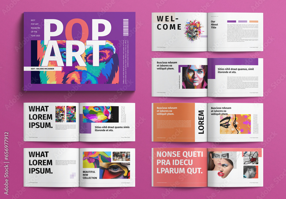 Modelo de Pop Art Magazine Template Design Layout Landscape do Stock ...