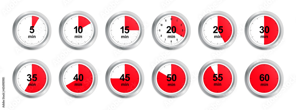 Timer, clock, stopwatch isolated set icons. Countdown timer symbol icon ...