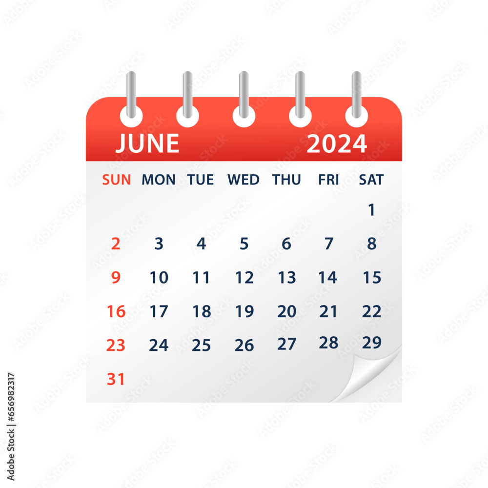 June 2024 Calendar Leaf. Calendar 2024 in flat style. Calendar 2024 ...