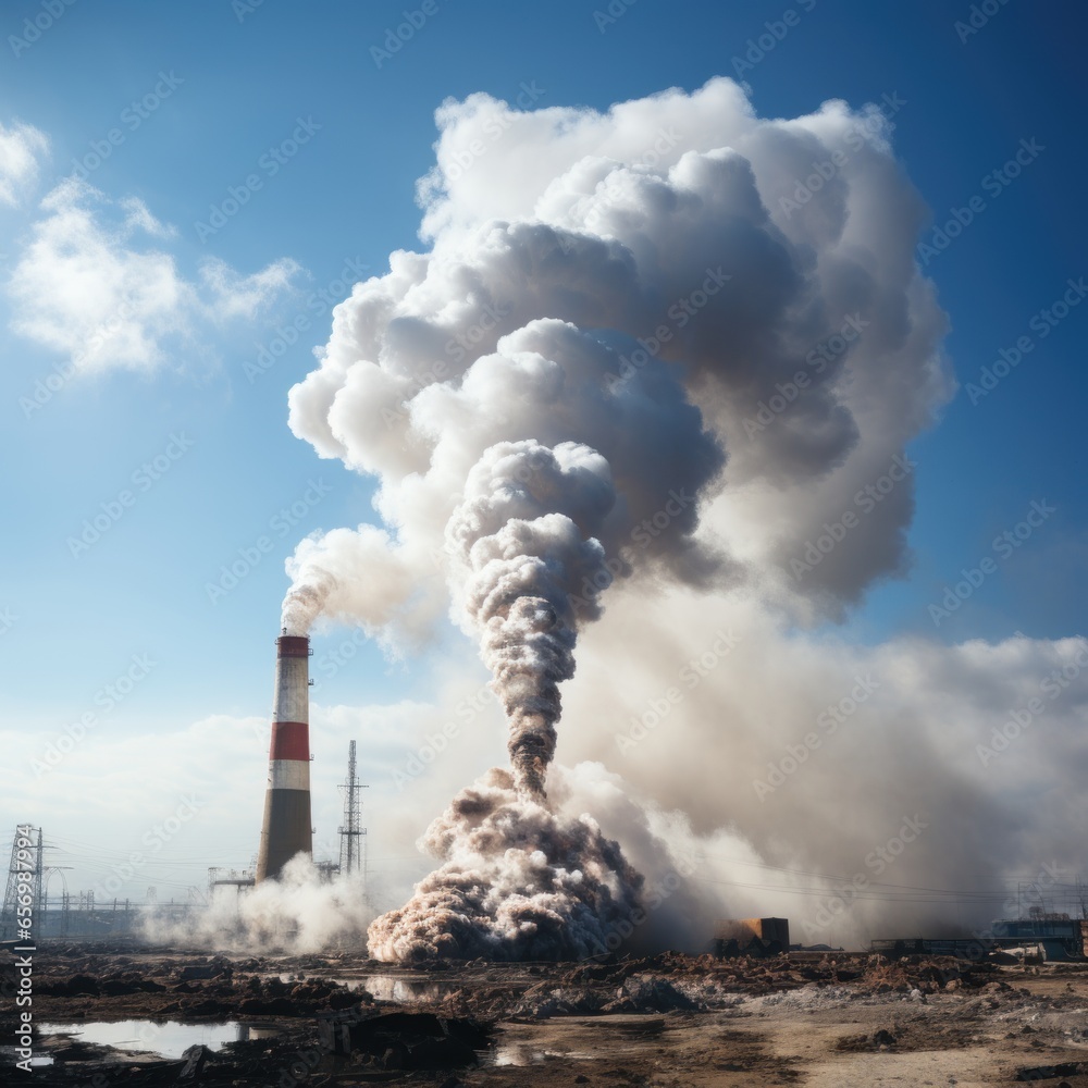 Factories emit smoke pollution and cause air pollution in the afternoon ...