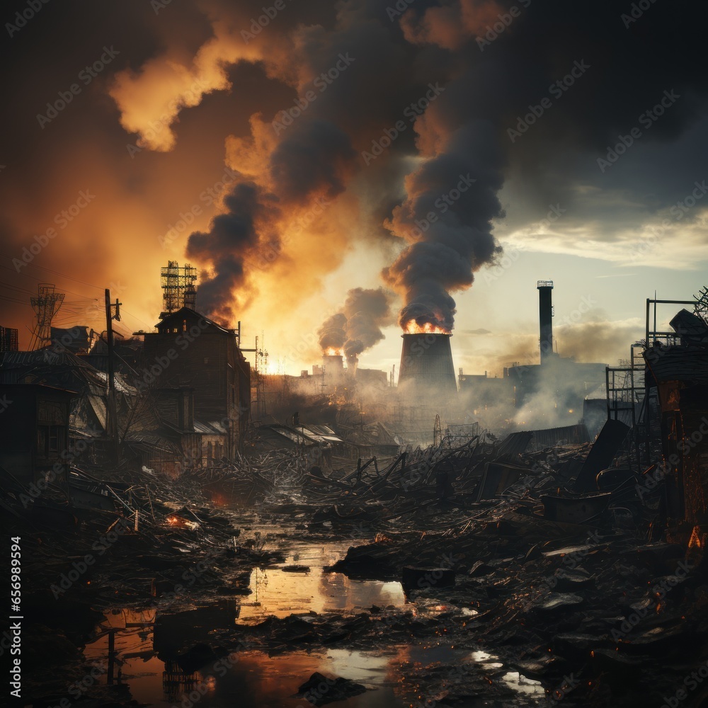Factories emit smoke pollution and cause air pollution in the afternoon ...