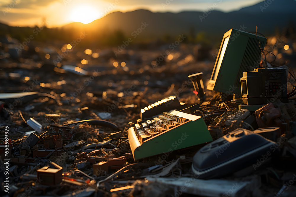 Computer parts at electronic waste in the landfill. Stock Photo | Adobe ...