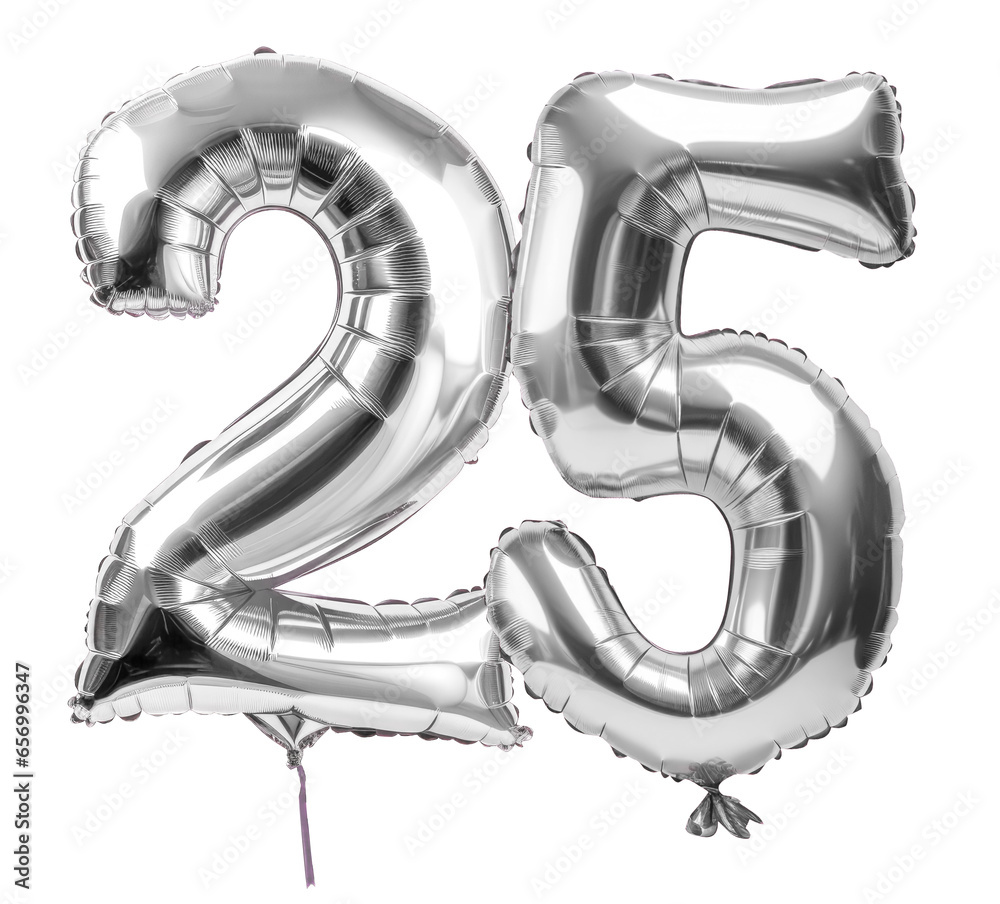 3d silver 25th anniversary helium mylar balloon on transparent png ...
