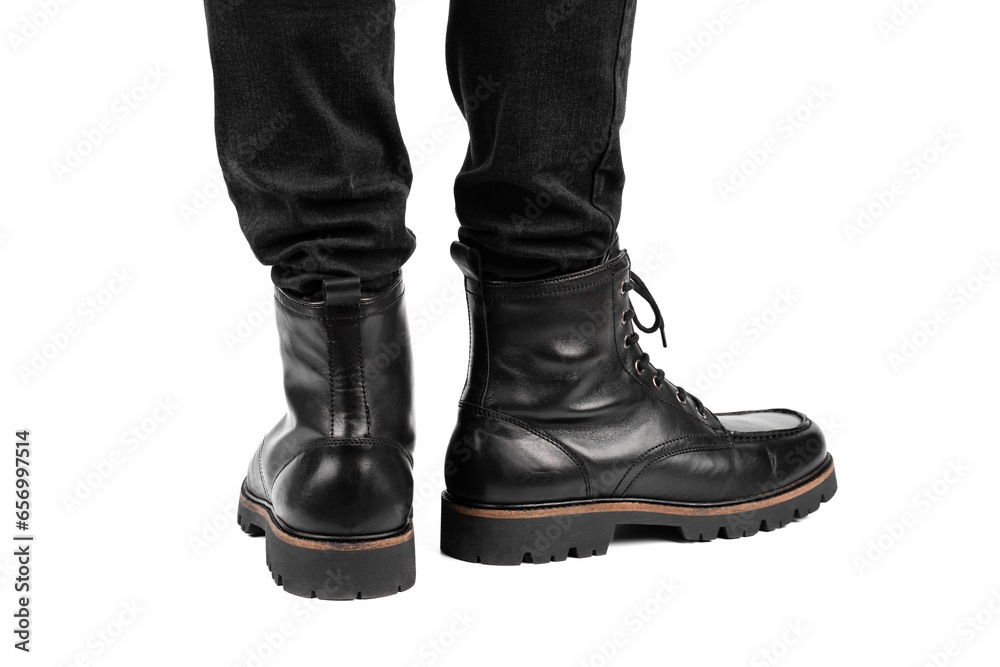 Pair of black leather boots, dress boots for men, men ankle high boots ...