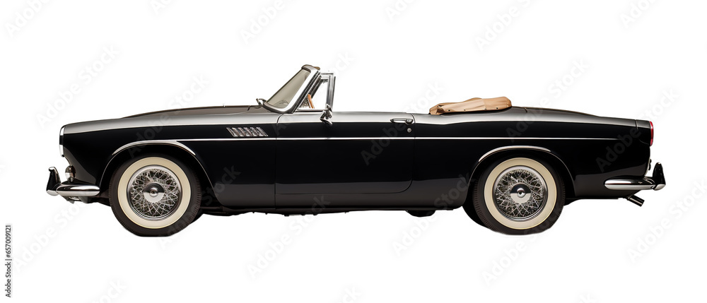 Old vintage convertible car on a light transparent background. Side ...