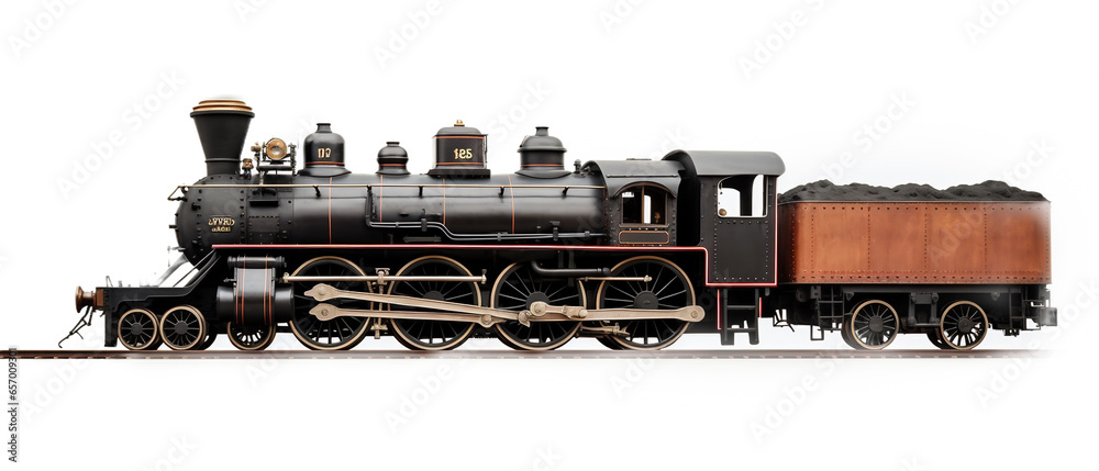 Old steam train. Old, vintage steam locomotive on a light, transparent ...