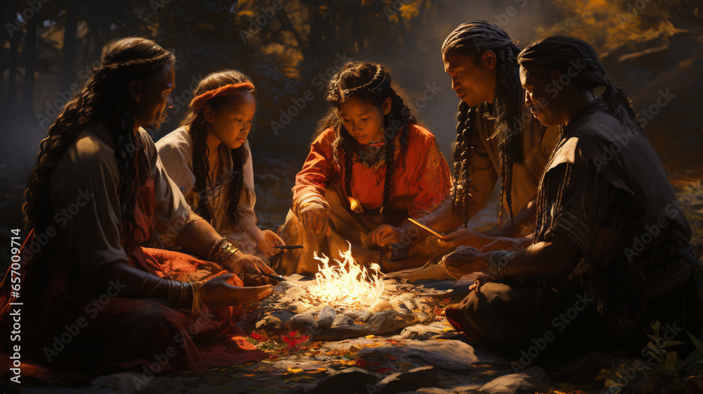 Ancestral Blessings": Ancestors' spirits watch over a family, offering ...