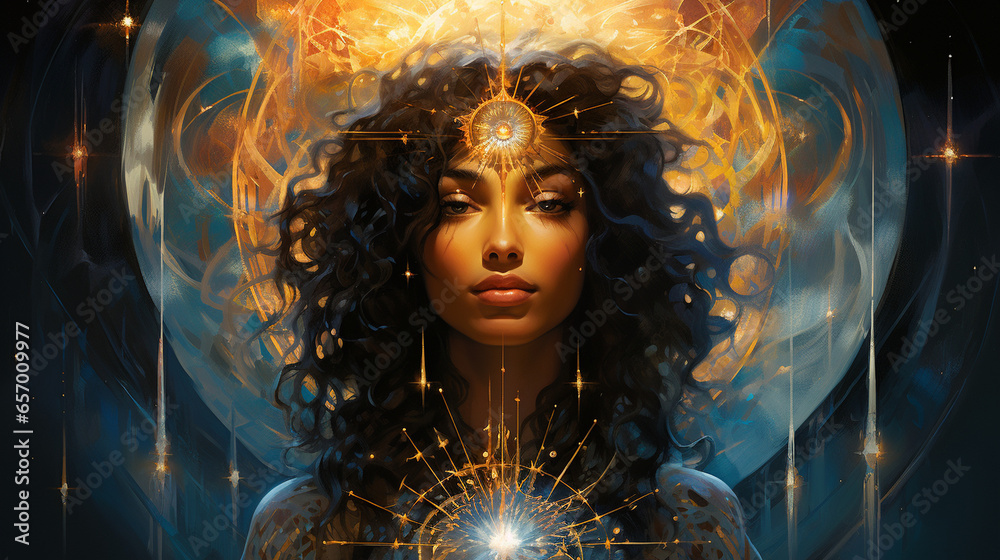 "Oracle's Vision": A seer gazes into the beyond, interpreting the signs ...