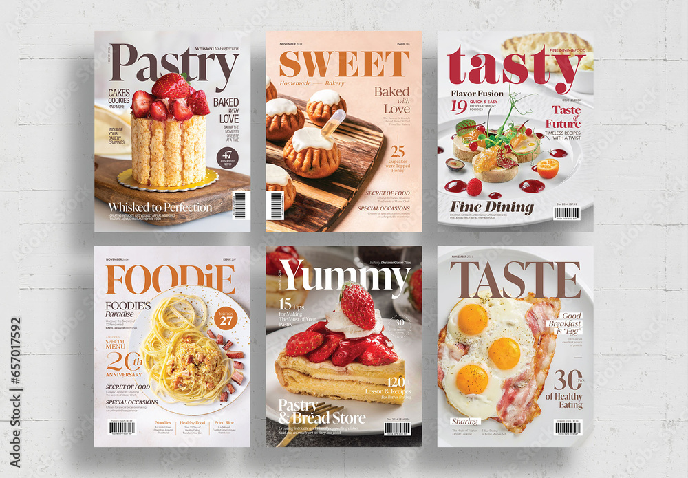 Cooking Food Magazine Cover Layout Set Stock Template | Adobe Stock