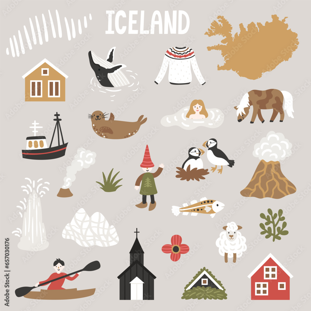 Vecteur Stock Vector icon set of Iceland's symbols. Travel illustration ...