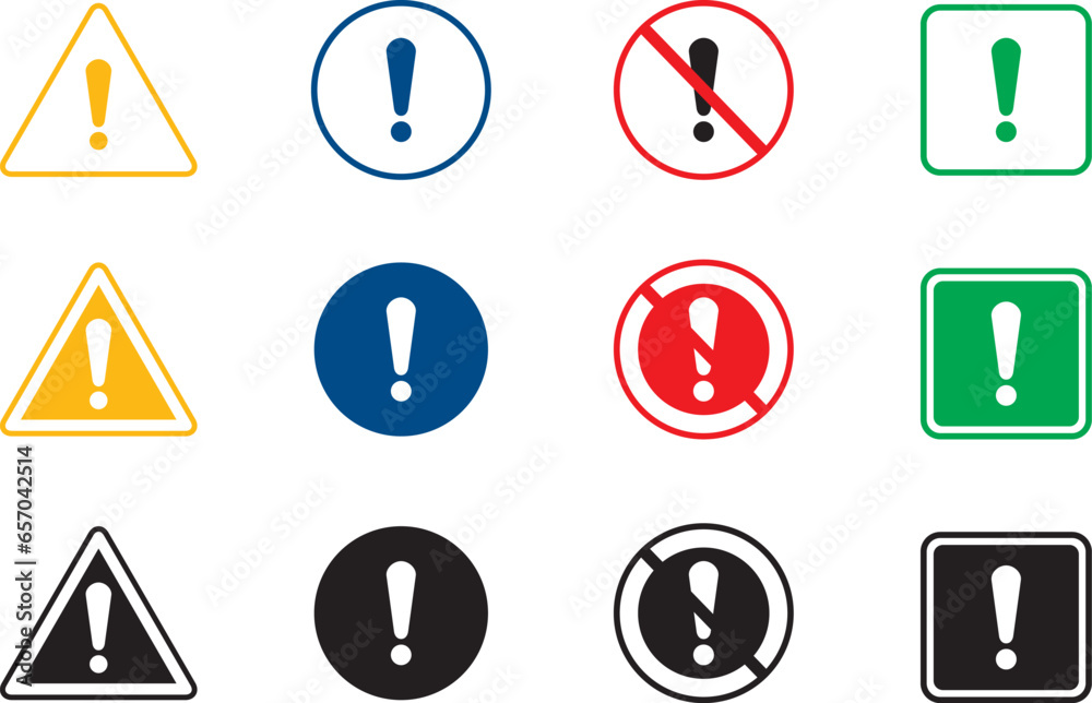 Set of 4 signs set. Caution, danger warning, prohibition and obligation ...