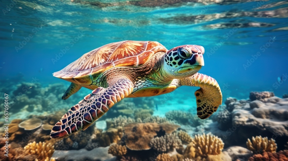 turtle in red sea near coral reef Stock Photo | Adobe Stock