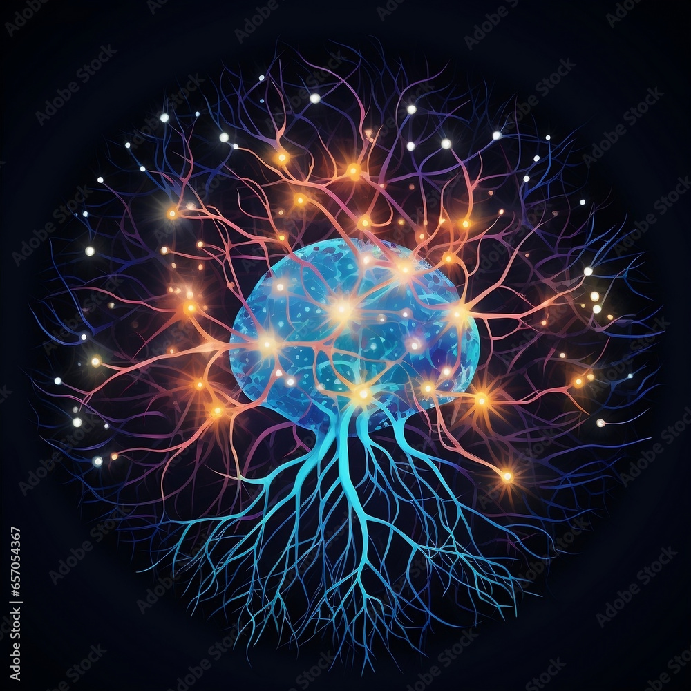 Representation of the human brain in action. Intricate neural pathways ...