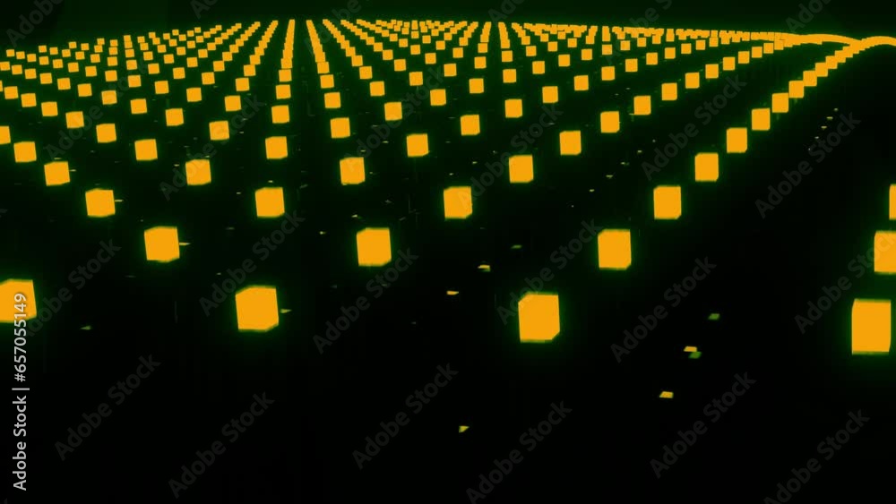 Abstract yellow wave dots squares on black background. VJ loop backdrop ...