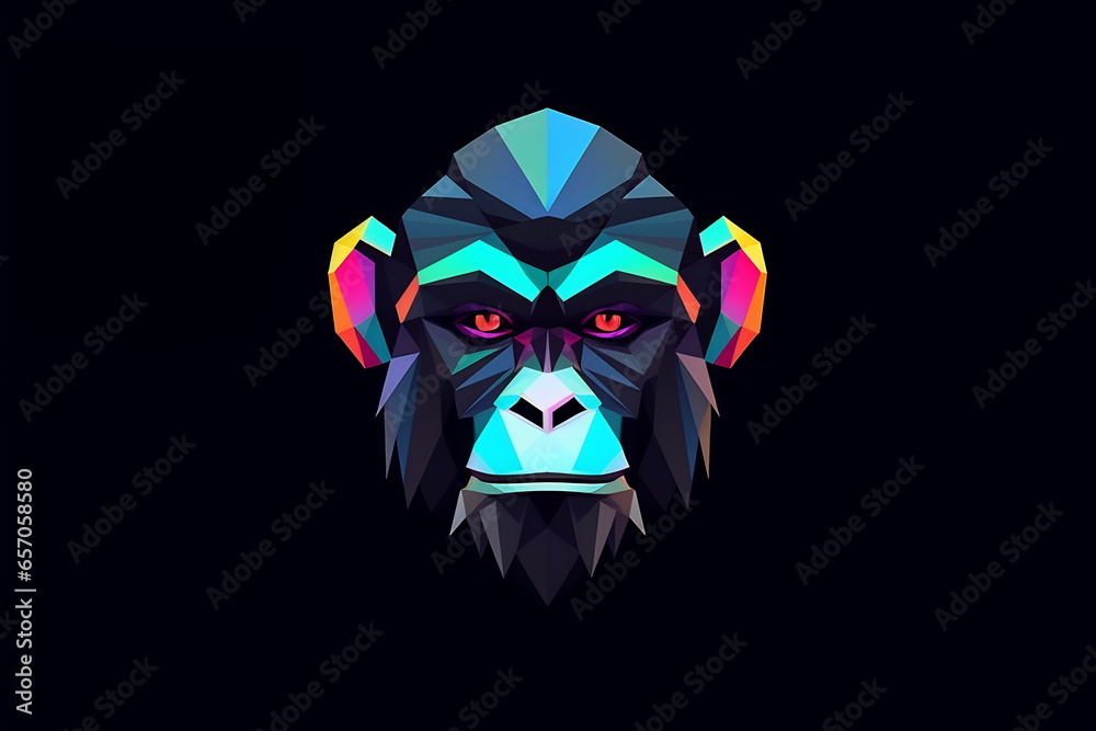 Polygonal illustration of monkey. A minimalist colored logo made of ...