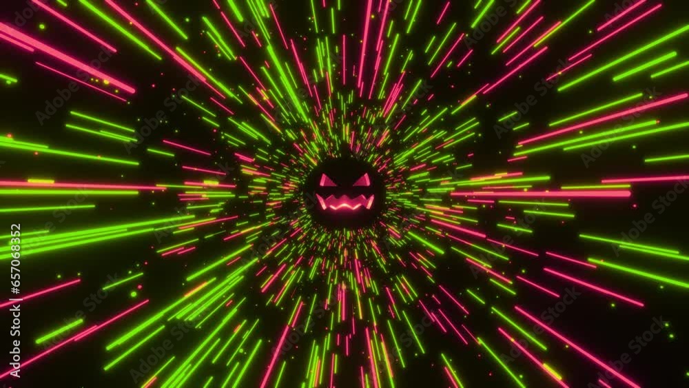 Halloween pumpkin light streaks neon tunnel seamless loop animation 4k ...