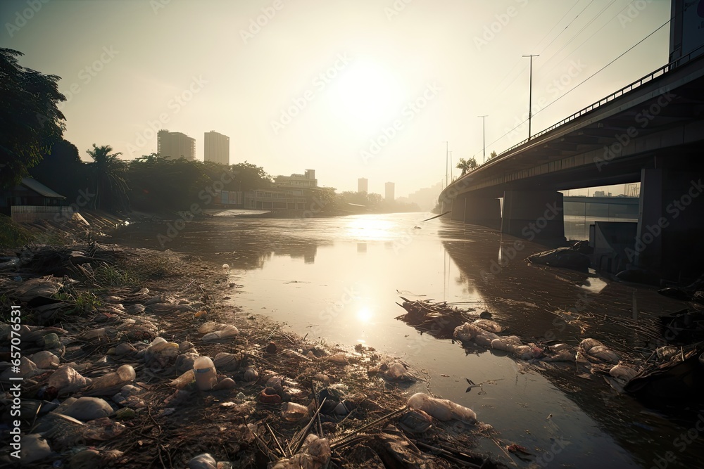 Environmental disaster. River pollution. Nature cry for help. Polluted ...