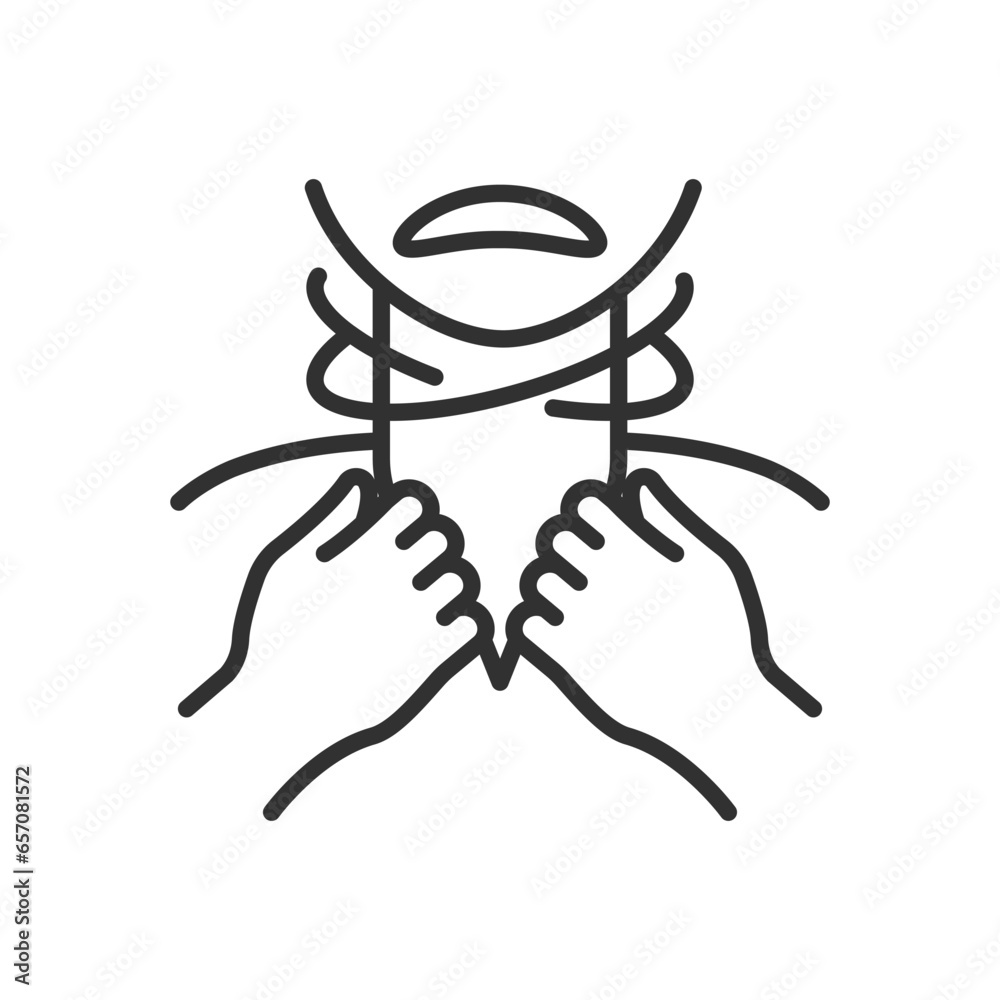 Asphyxiation, linear icon. Persona has opened her mouth and cannot ...