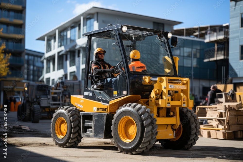 Telehandler reaching great heights to place materials on a high-rise ...
