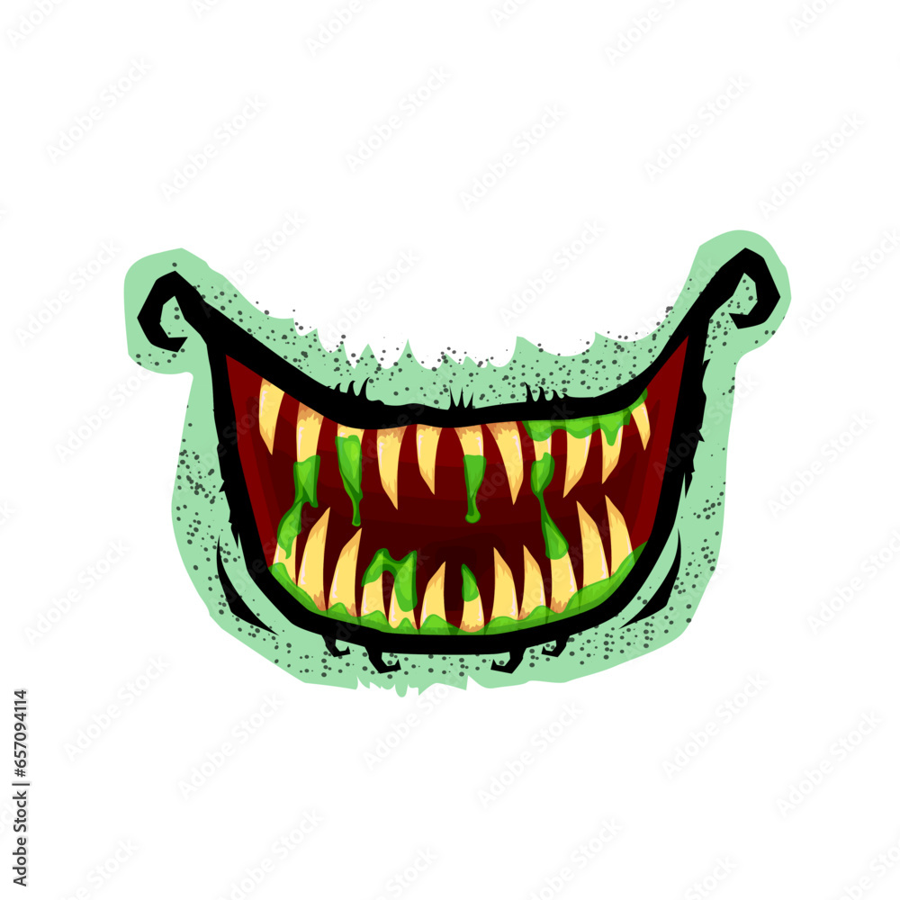 Vector cartoon funny zombie monster open mouth with drooling green ...